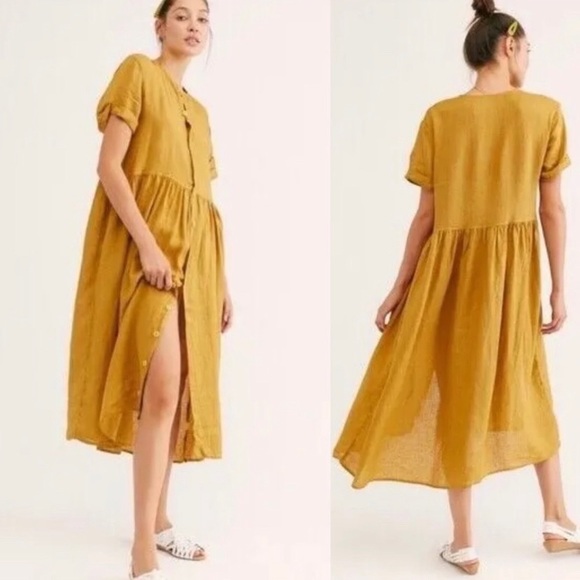 CP Shades | Dresses | Free People X Cp Shades Lou Lou Yellow Linen Midi ...
